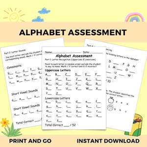 Alphabet Assessment Kit, Pre-k Kinder Assessment Worksheets, Preschool ...