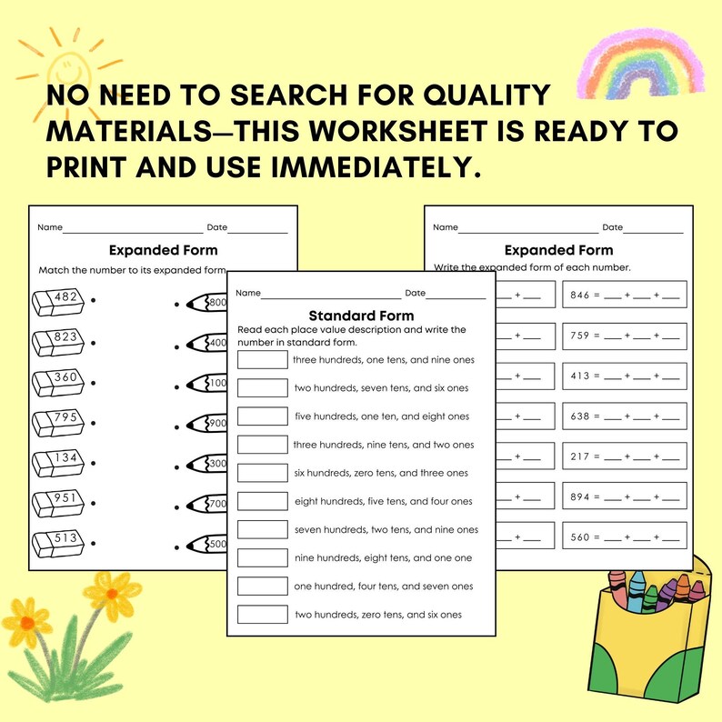 Place Value Worksheets - Expanded Form, Ones Tens Hundreds - 2nd Grade ...