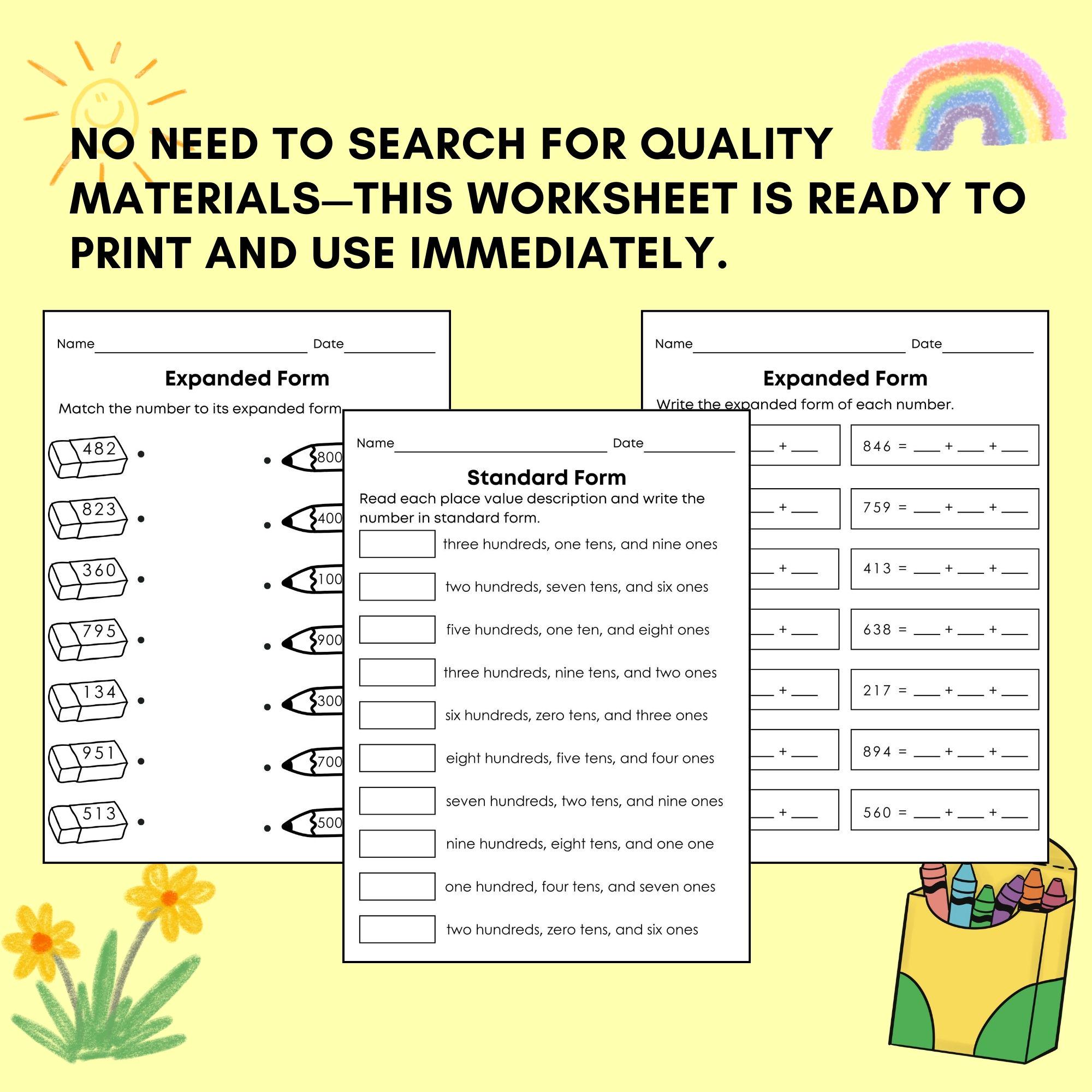 Place Value Worksheets - Expanded Form, Ones Tens Hundreds - 2nd Grade ...
