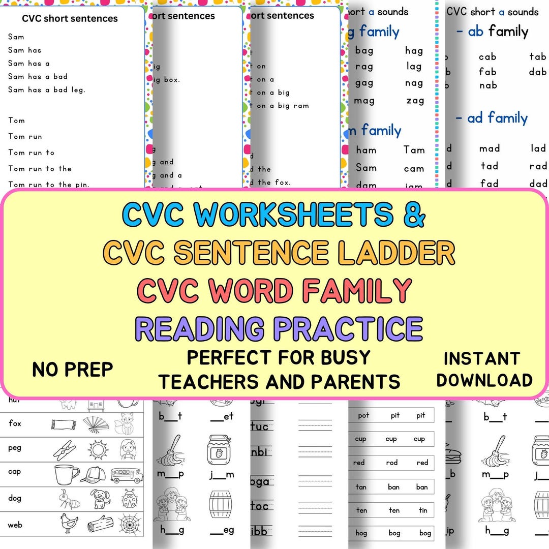 CVC Worksheets and Literacy Pack | Phonics Printables, Word Family List ...