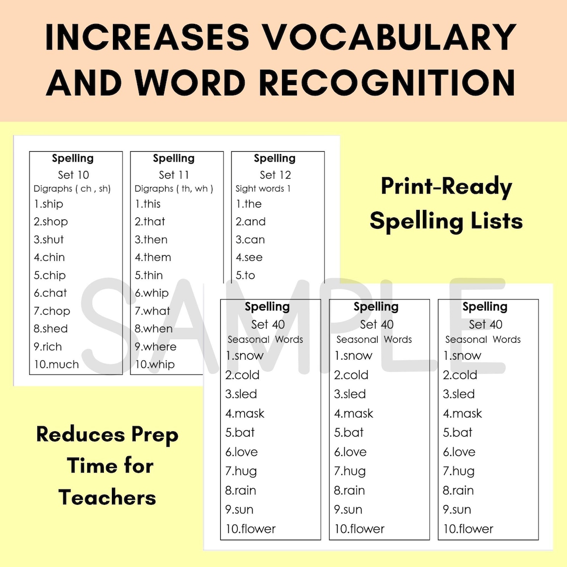 First Grade Spelling and Second Grade Spelling Lists, Grade 1-2 Phonics ...