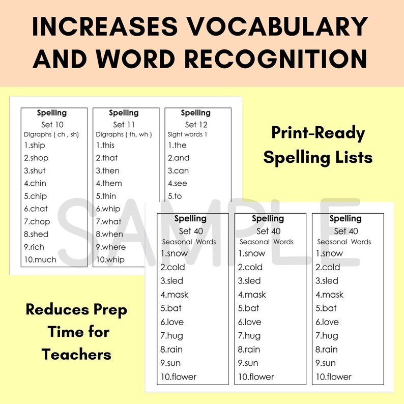 First Grade Spelling and Second Grade Spelling Lists, Grade 1-2 Phonics ...