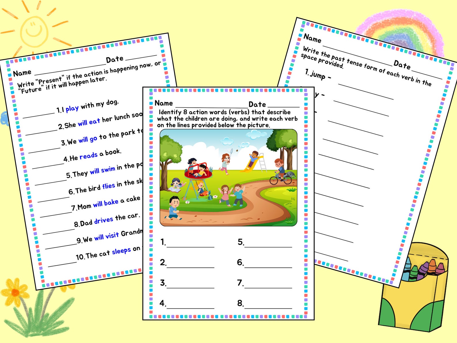 Verb Worksheets for 1st, 2nd, and 3rd Grade, Grammar Activities, Learn ...