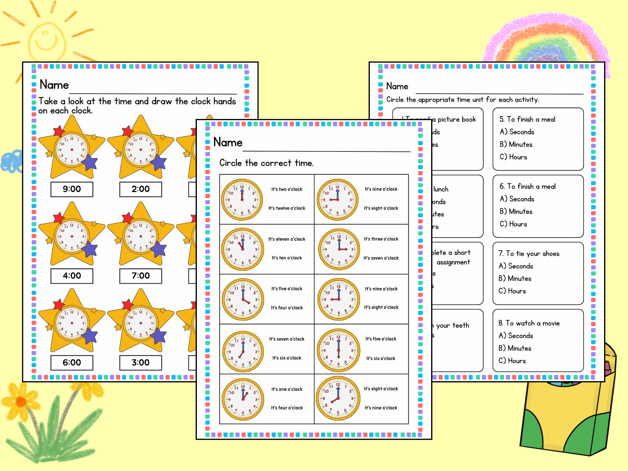 Learn to Tell Time, Clock Worksheet and Activity for Kindergarten and ...