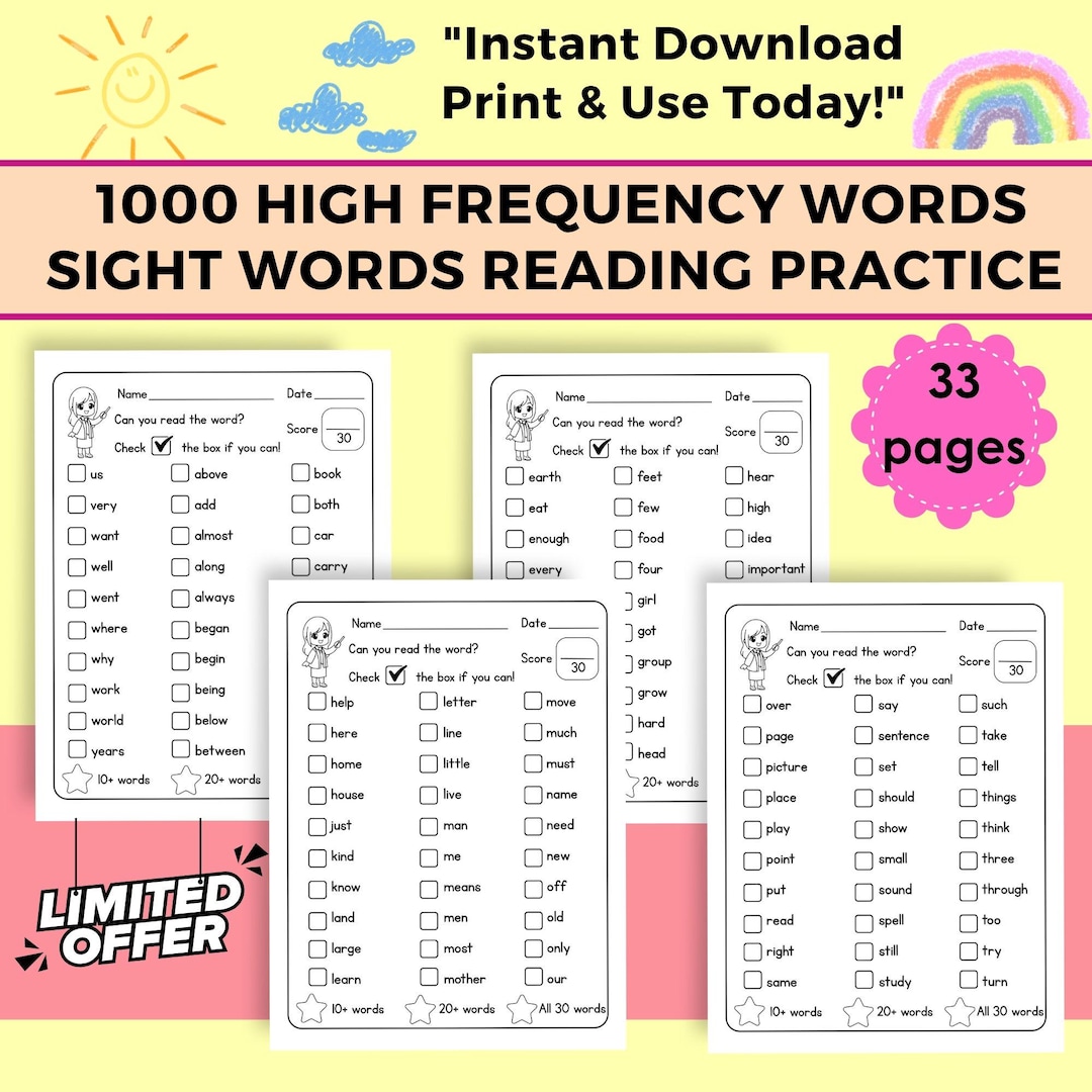 1000 Fry Words | Fry Sight Words Worksheets, Sight Word Bundle, Booklet ...