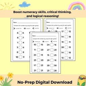Greater Less Than, More or Less Practice Comparing Numbers Worksheets ...