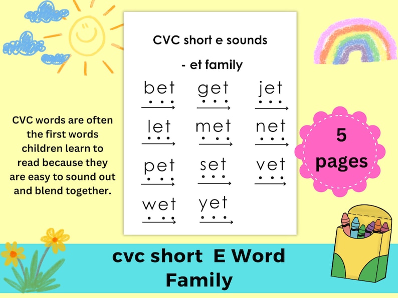 Printable Cvc Words, Cvc Short E Family, Printable Cvc Short E Family ...