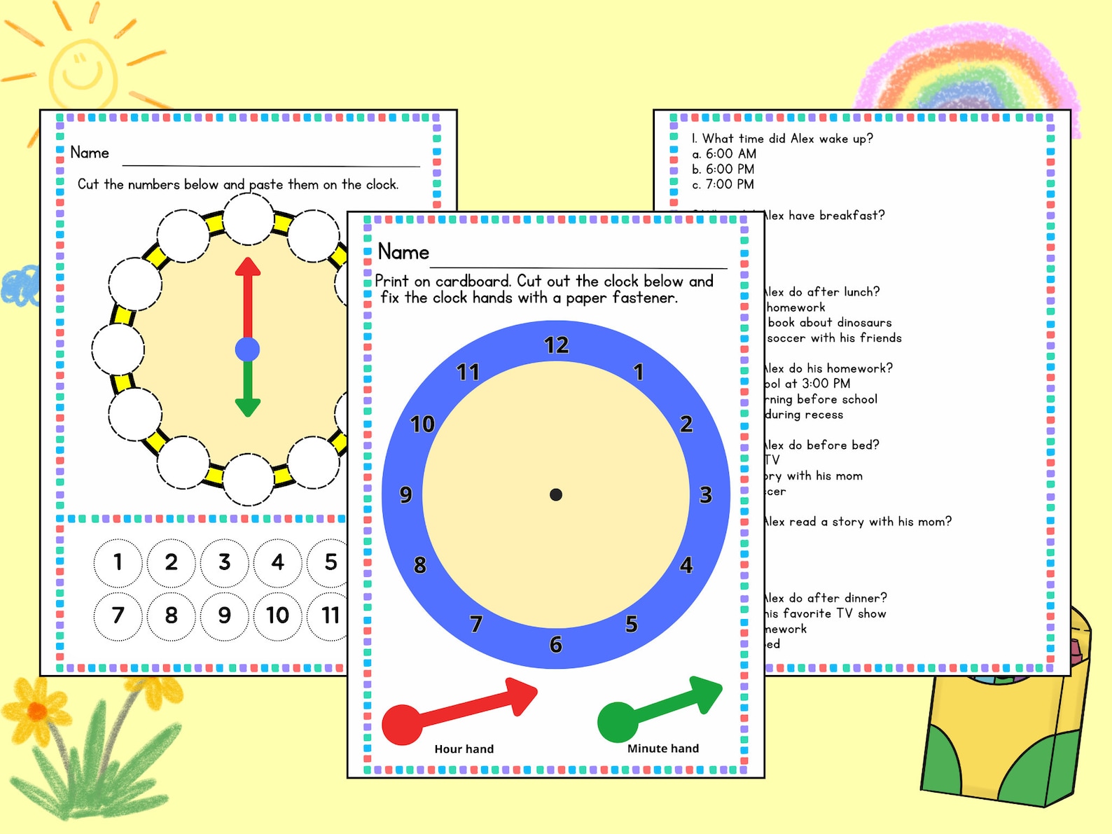 Learn to Tell Time, Clock Worksheet and Activity for Kindergarten and ...