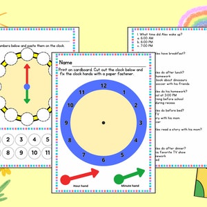 Learn to Tell Time, Clock Worksheet and Activity for Kindergarten and ...