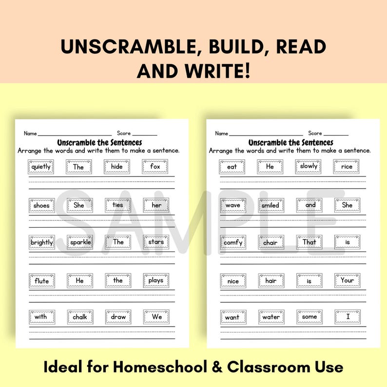 Sentence Building Worksheets, Jumbled Sentences Practice, Putting ...
