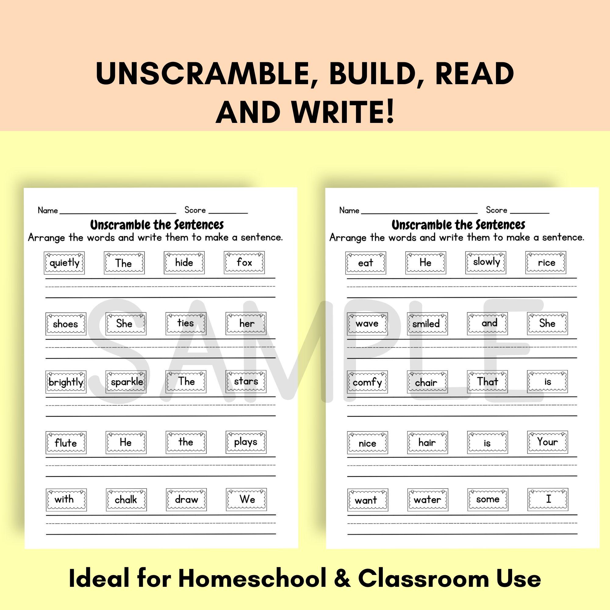 Sentence Building Worksheets, Jumbled Sentences Practice, Putting ...