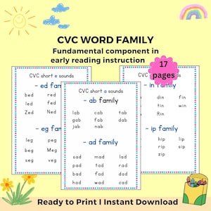 Learn to Read CVC Phonics Printable Book, Kindergarten Reading Fluency ...