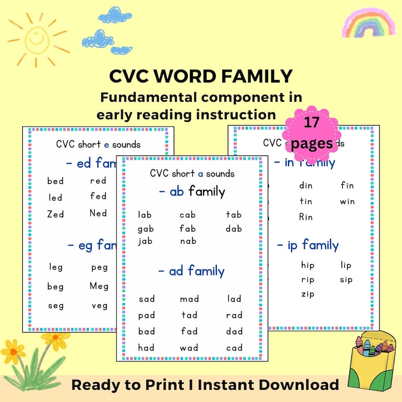 Learn to Read CVC Phonics Printable Book, Kindergarten Reading Fluency ...