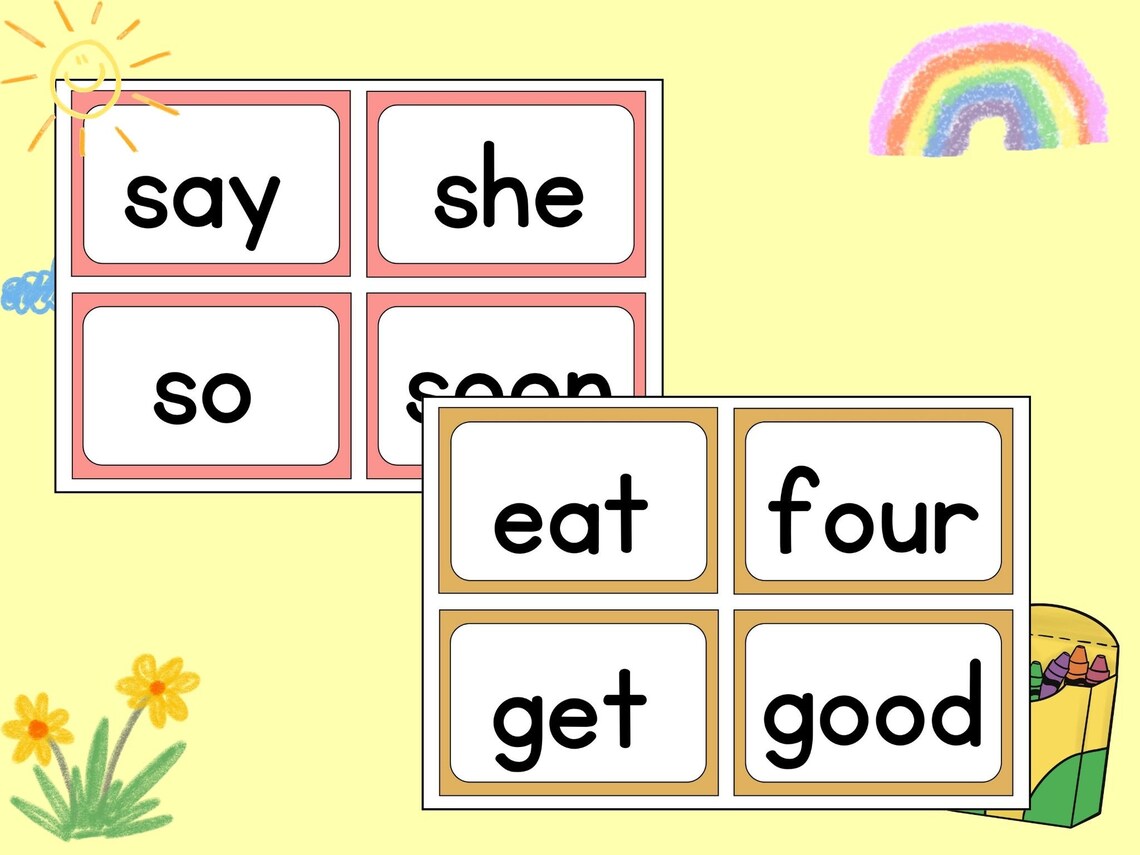 Dolch Flash Cards, Kinder Homeschool Sight Words, Prek and Kindergarten ...