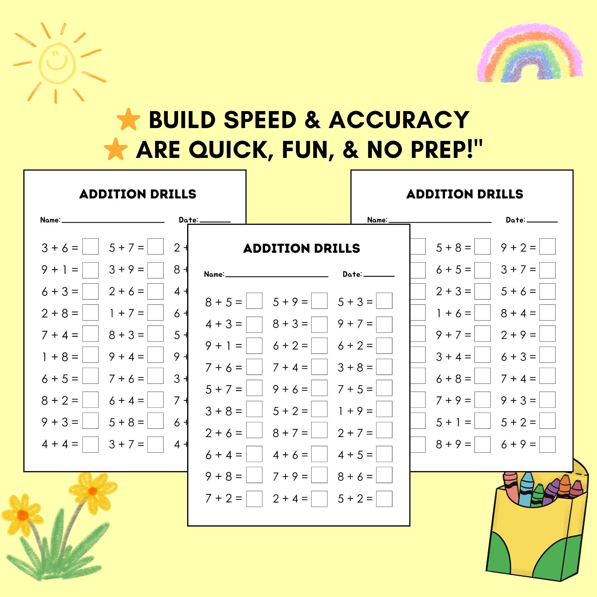 Simple Addition Worksheet | 1 Digit Adding Math Practice | Single-digit ...