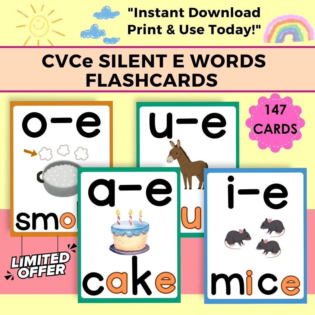 Bossy E Flashcards, Cvce Long Vowel, Silent E Flashcards, Kindergarten ...