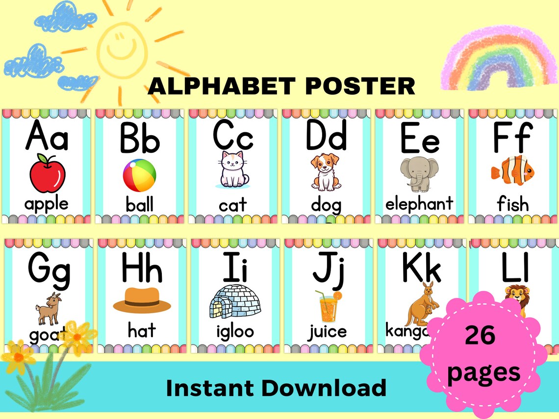 Alphabet Poster, Classroom Alphabet Display, ABC Poster Printable ...
