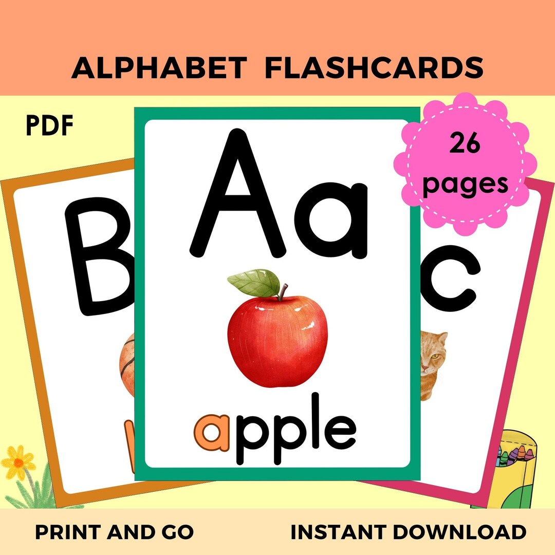 Watercolor Alphabet Flashcards | A-Z ABC Cards for Kids | Phonics and ...