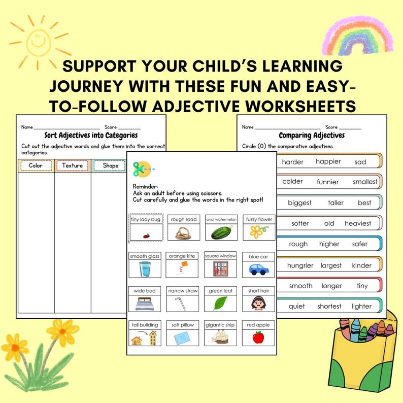 Adjective Worksheets, Parts of Speech, Kids Grammar Activities, English ...