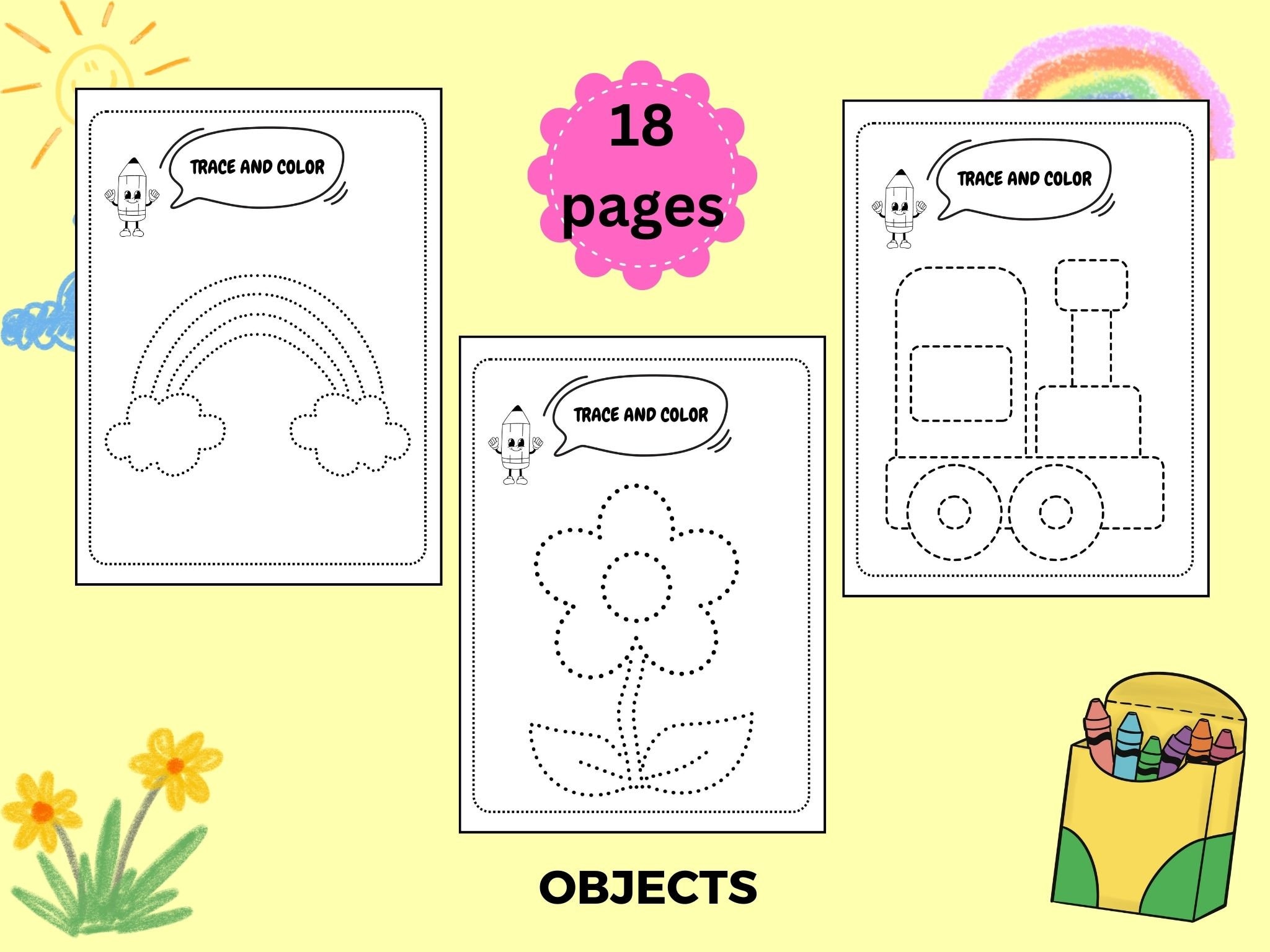 Trace and Color Worksheet for Kids, Trace Practice, Fine Motor Skills ...