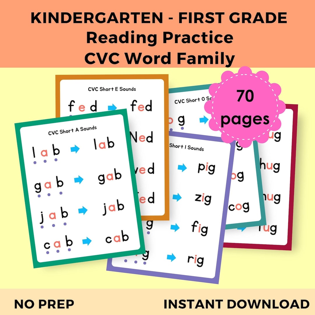 CVC Word Family Printable, Learn to Read CVC Words, Kindergarten ...
