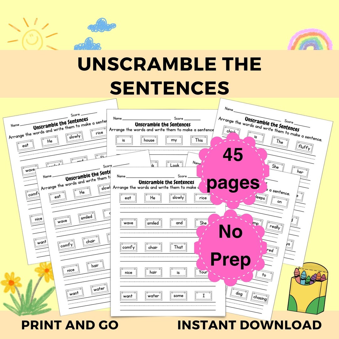 Build a Sentence Worksheet, Unscramble and Write Simple Sentences ...