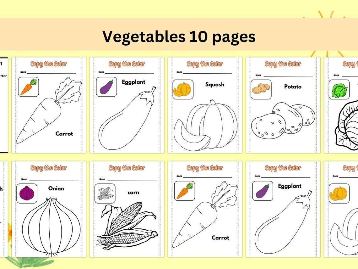 Toddler Coloring Pages, Copy the Color Fruits, Vegetables, Shapes, Toys ...