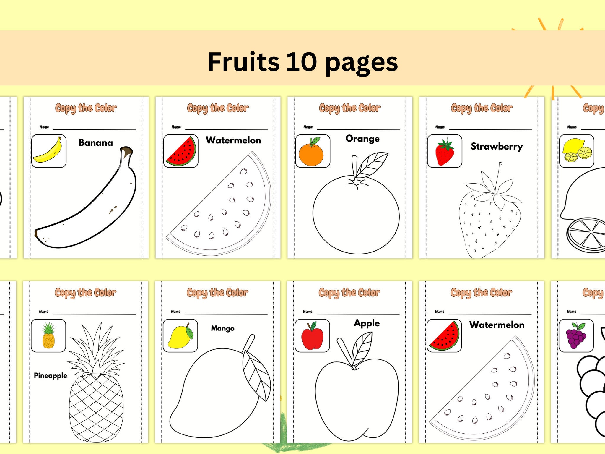 Toddler Coloring Pages, Copy the Color Fruits, Vegetables, Shapes, Toys ...