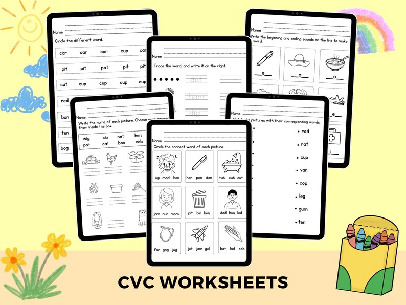 Printable CVC Worksheets Phonics for Kindergarten First Grade ...