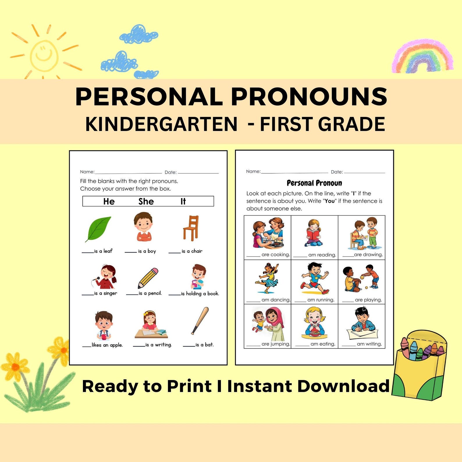 Personal Pronoun Worksheets - He, She, It, We, I, You, They English ...