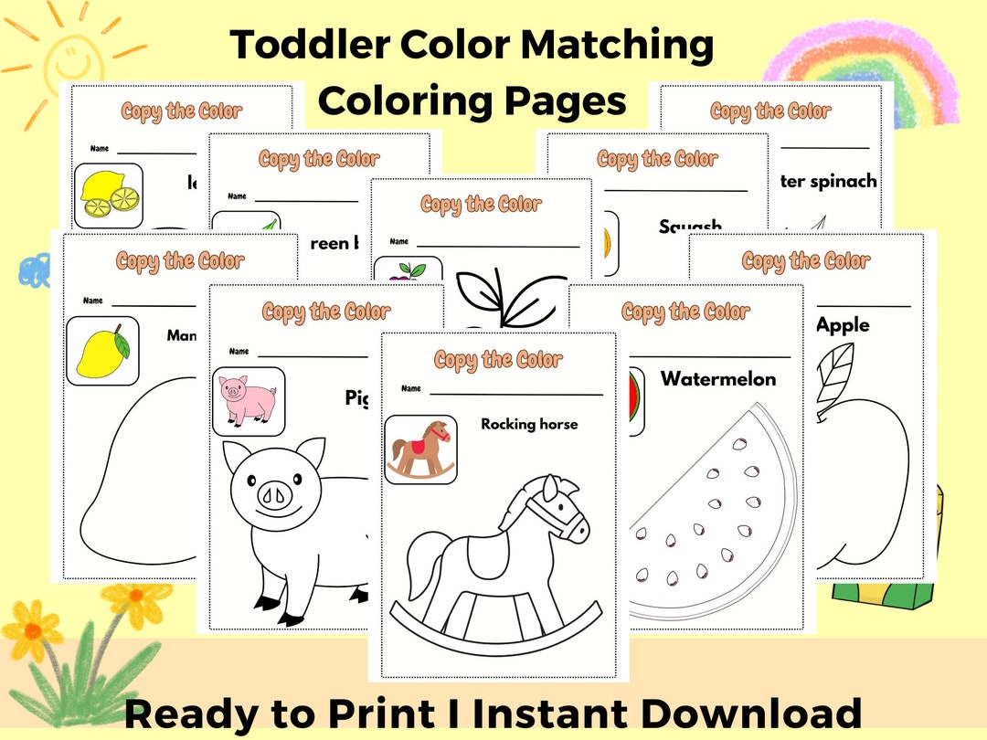 Toddler Coloring Pages, Copy the Color Fruits, Vegetables, Shapes, Toys ...