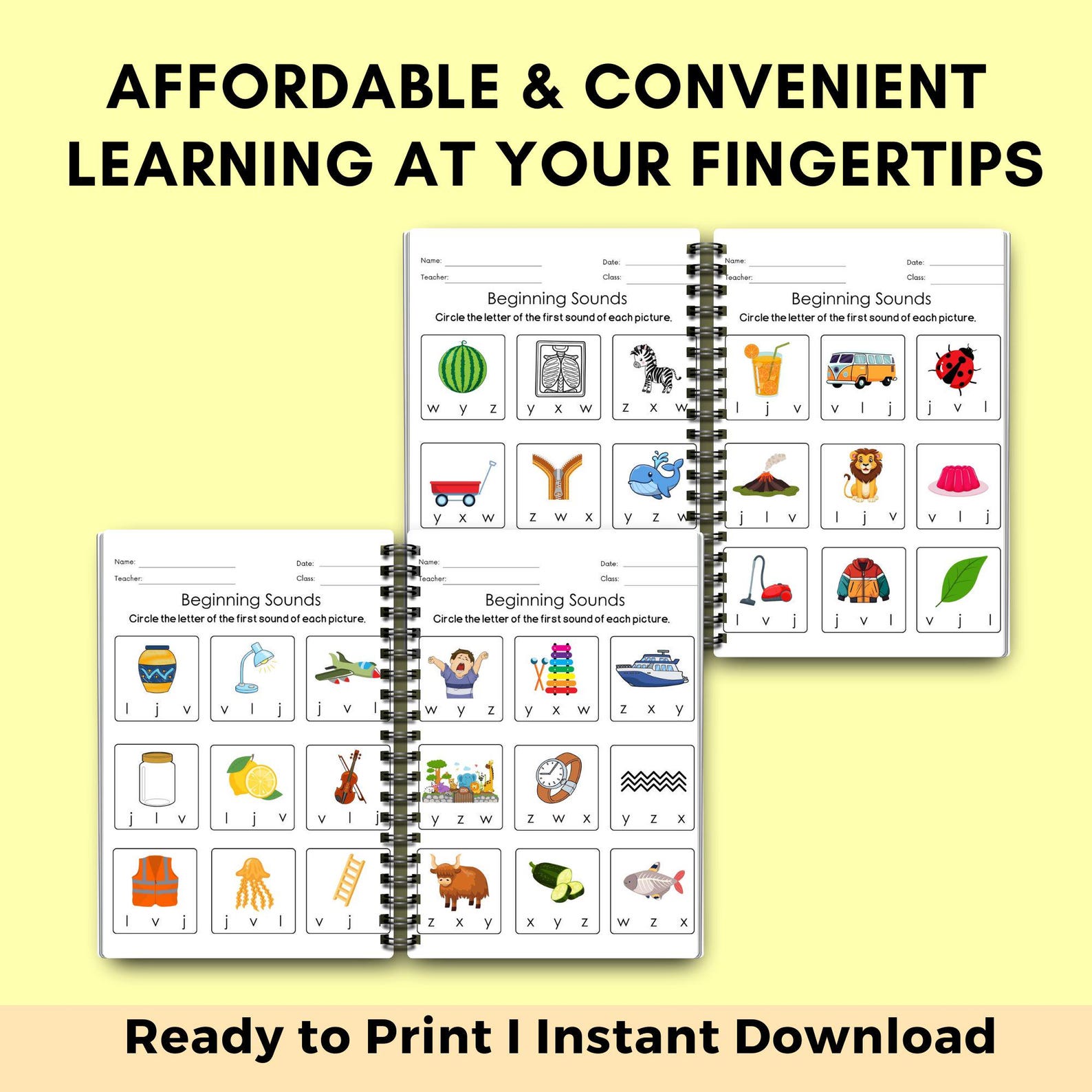 Beginning Sounds Phonics Worksheets Preschool Printables for Early ...