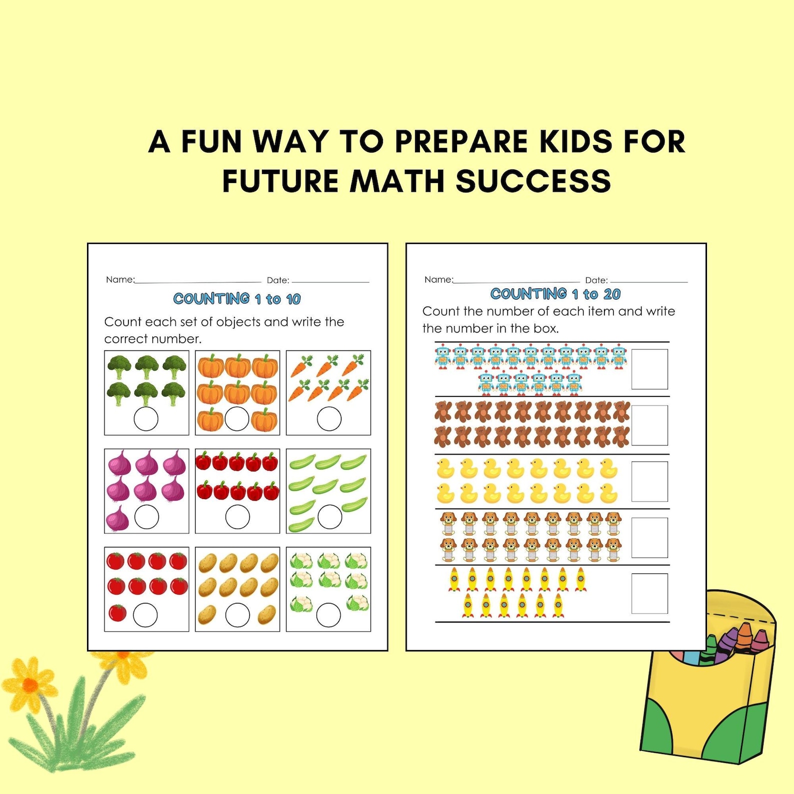 1st Grade Math Counting Activities, Count the Objects to 5, 10, 20, 30 ...