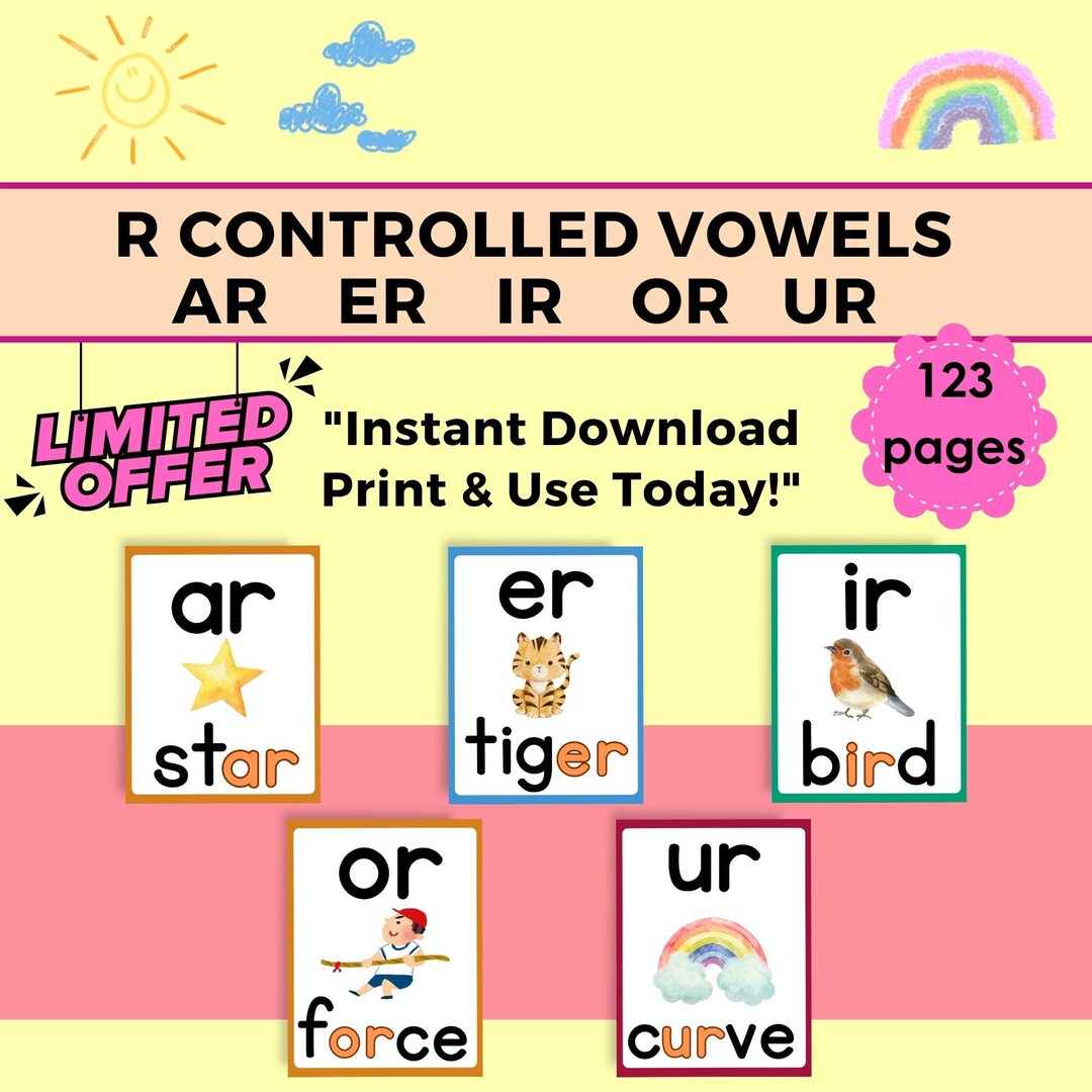R Controlled Vowels Flashcards, Bossy R Cards, Ar Er Ir or Ur Sounds ...