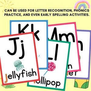 Watercolor Alphabet Flashcards | A-Z ABC Cards for Kids | Phonics and ...