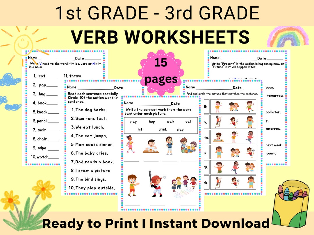 Verb Worksheets for 1st, 2nd, and 3rd Grade, Grammar Activities, Learn ...