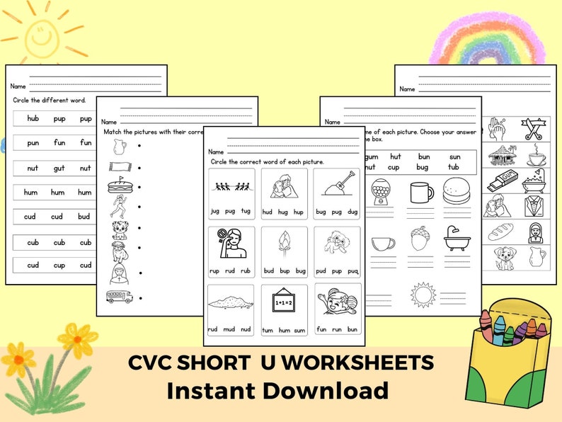 CVC Words Short U Worksheets, Cvc Words Worksheets, Kindergarten ...