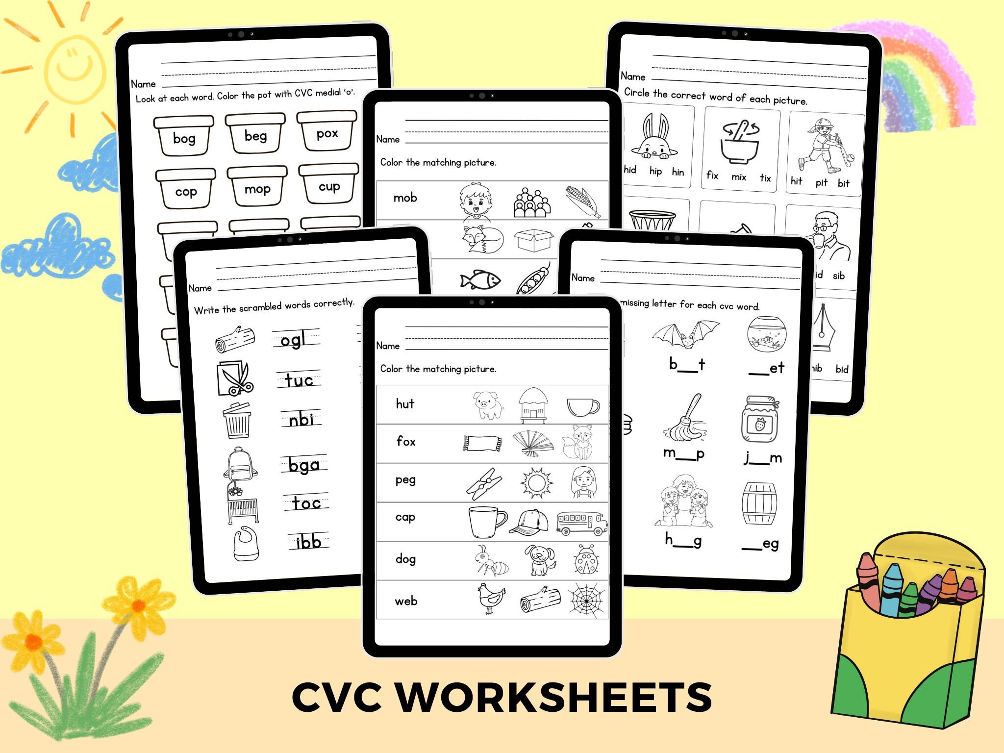 Printable CVC Worksheets Phonics for Kindergarten First Grade ...
