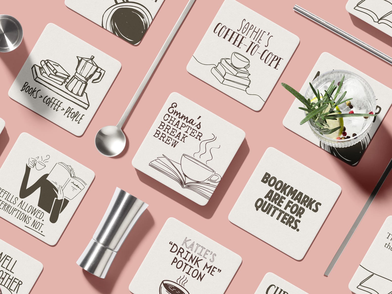 Custom Bookish Coaster Set for Book Lover Gift Personalized Book Club ...