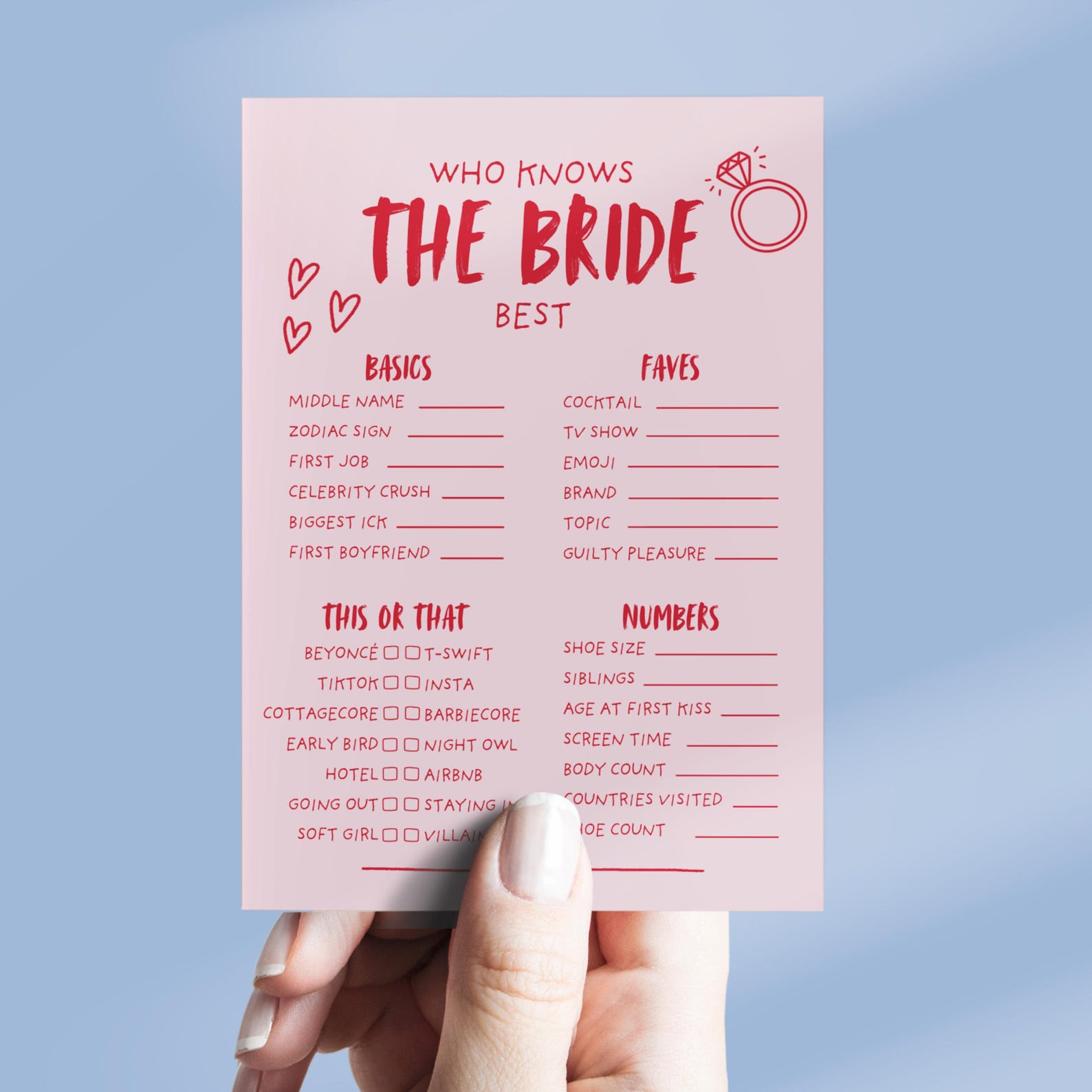 Easy Bridal Shower Game Printable Who Knows Bride Best Quiz Custom ...