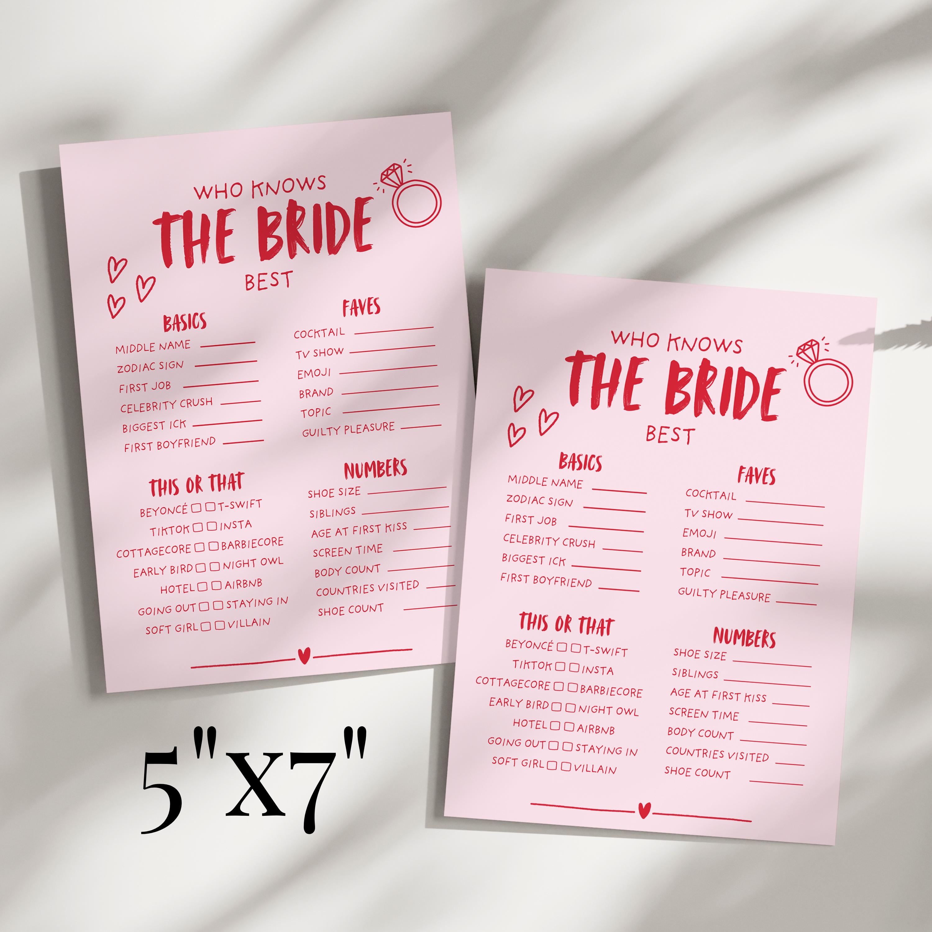 Easy Bridal Shower Game Printable Who Knows Bride Best Quiz Custom ...