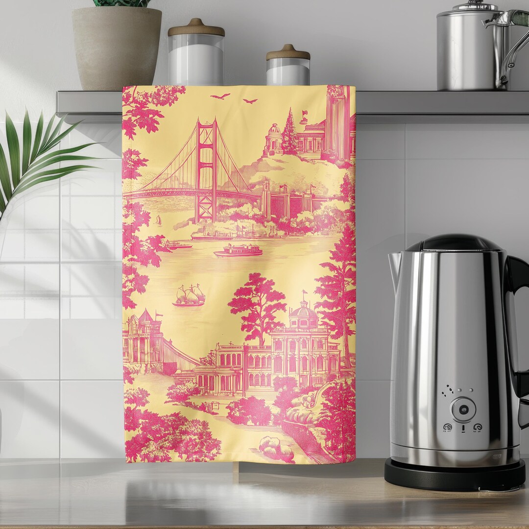 Pink Toile Kitchen Towel French Toile Tea Towel Trendy Toile Kitchen ...