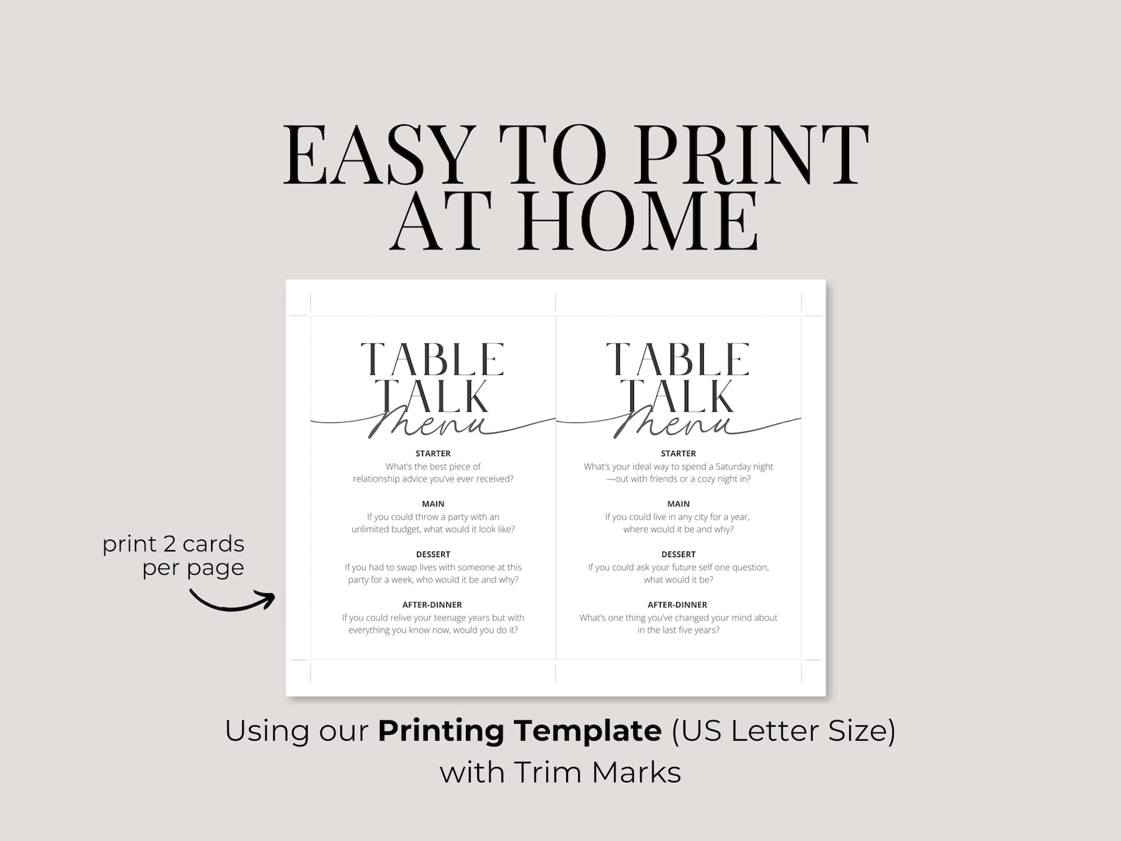 Wedding Table Talk Game for Wedding Guest Table Activity Printable ...