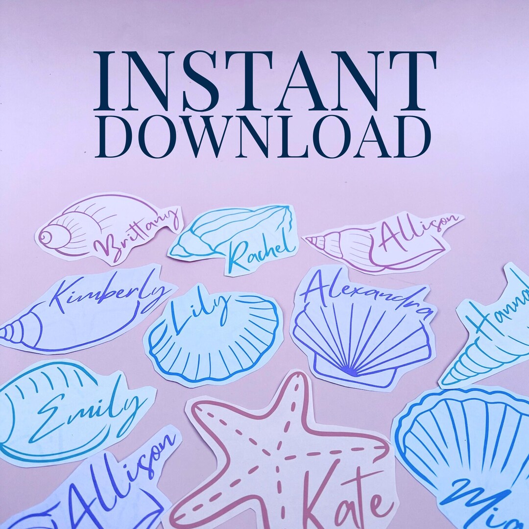 Printable Seashell Name Cards Coastal Bachelorette Place Card Seashell ...