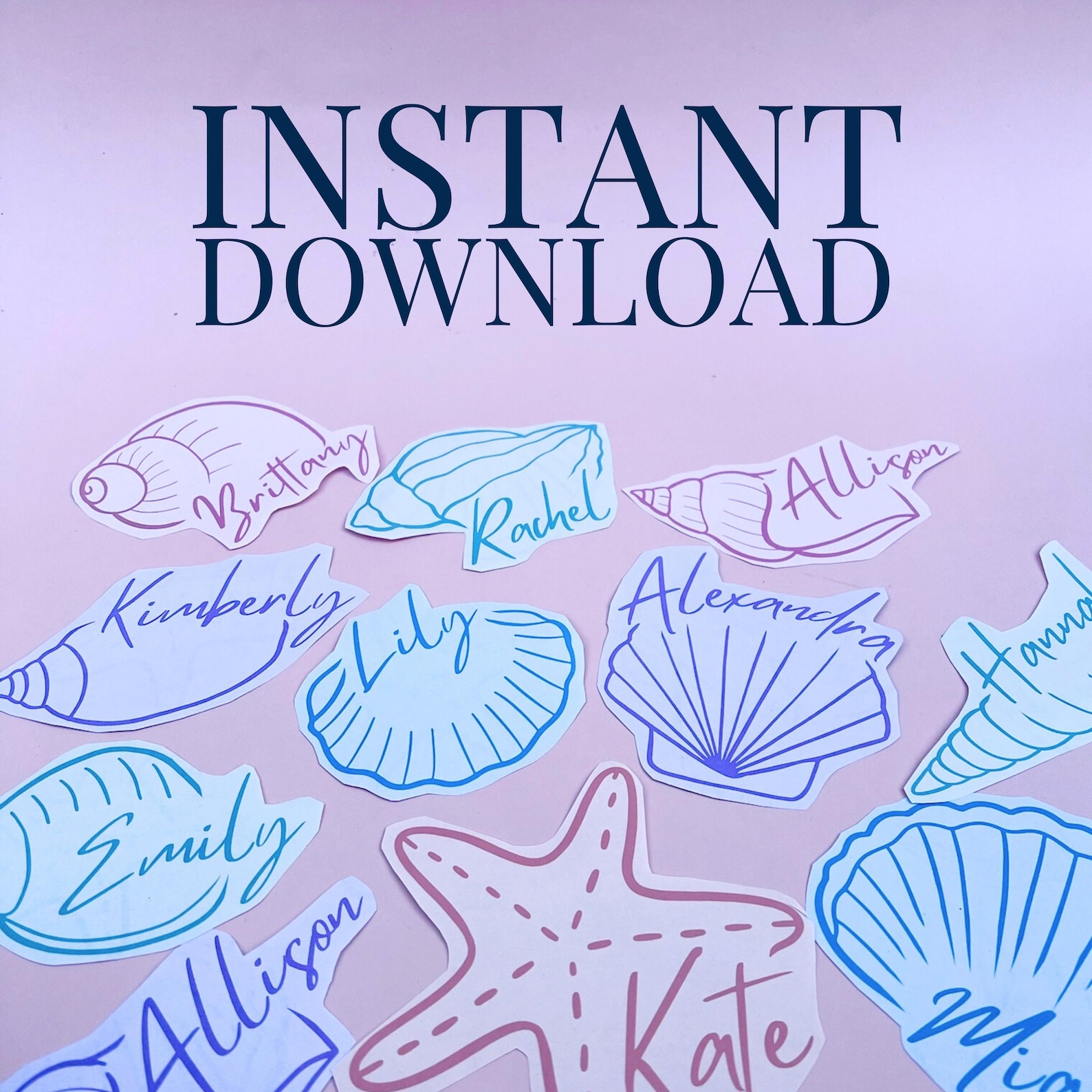 Printable Seashell Name Cards Coastal Bachelorette Place Card Seashell ...