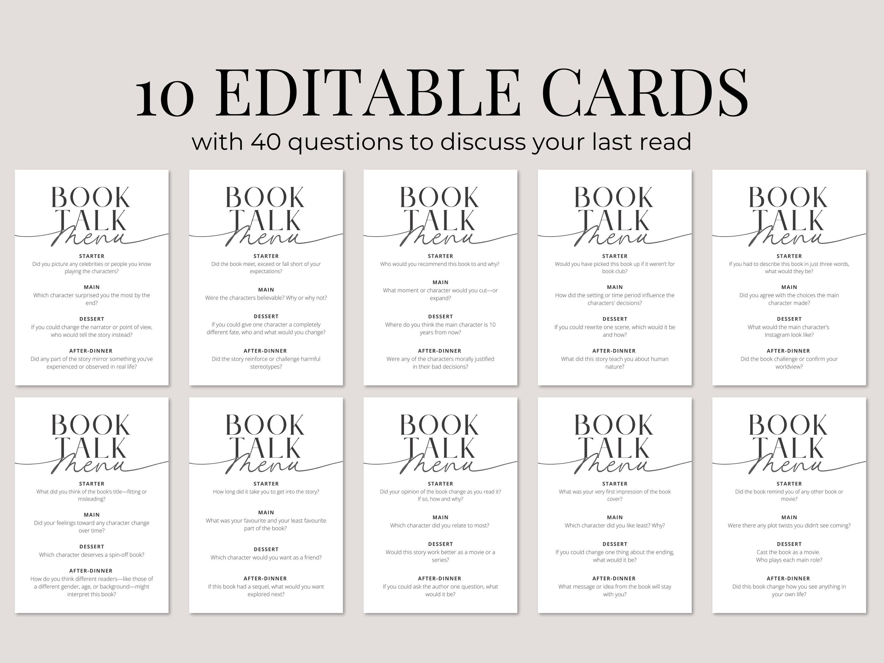 Printable Book Club Game for Book Party Icebreaker Question Book ...