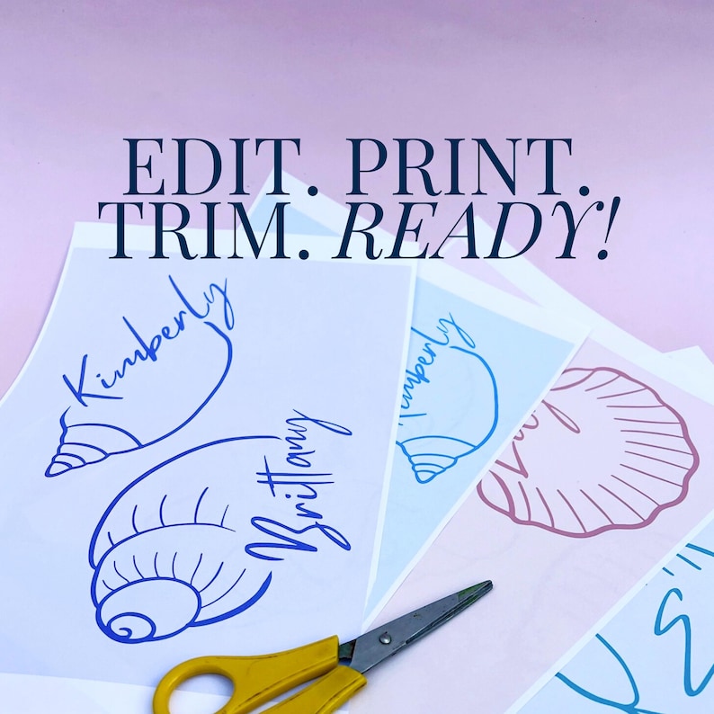 Printable Seashell Name Cards Coastal Bachelorette Place Card Seashell ...
