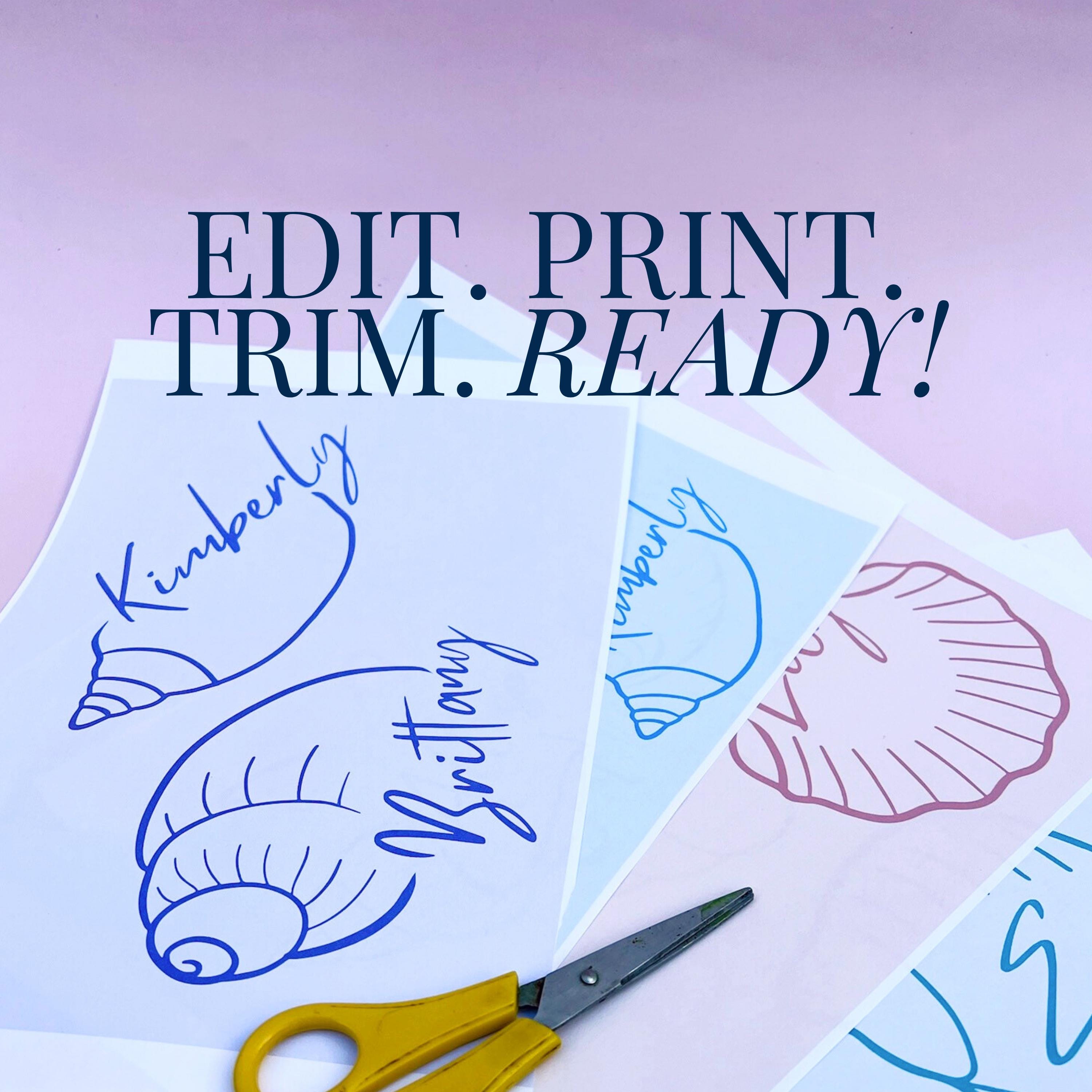 Printable Seashell Name Cards Coastal Bachelorette Place Card Seashell ...