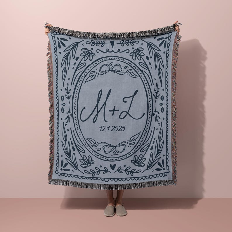 Couple Initials Blanket Cotton Throw With Family Name Keepsake Blanket ...