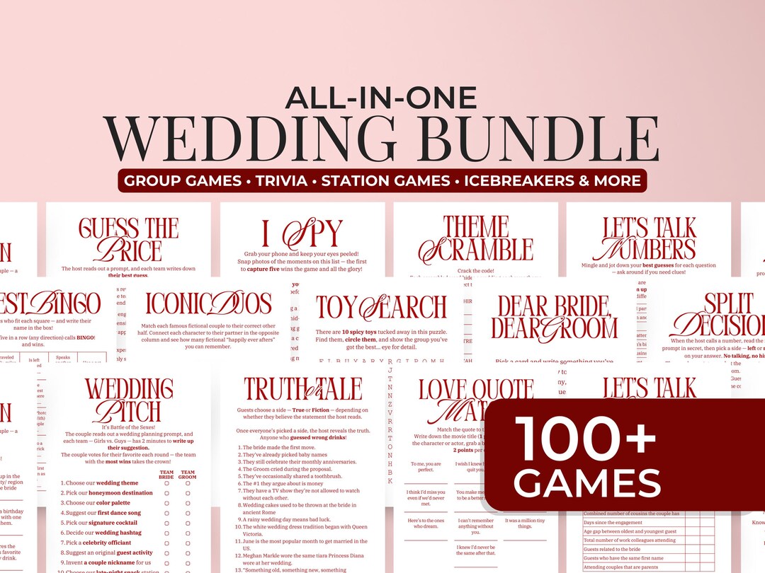 Wedding Game Bundle Printable Guest Activity for Wedding Day Icebreaker ...